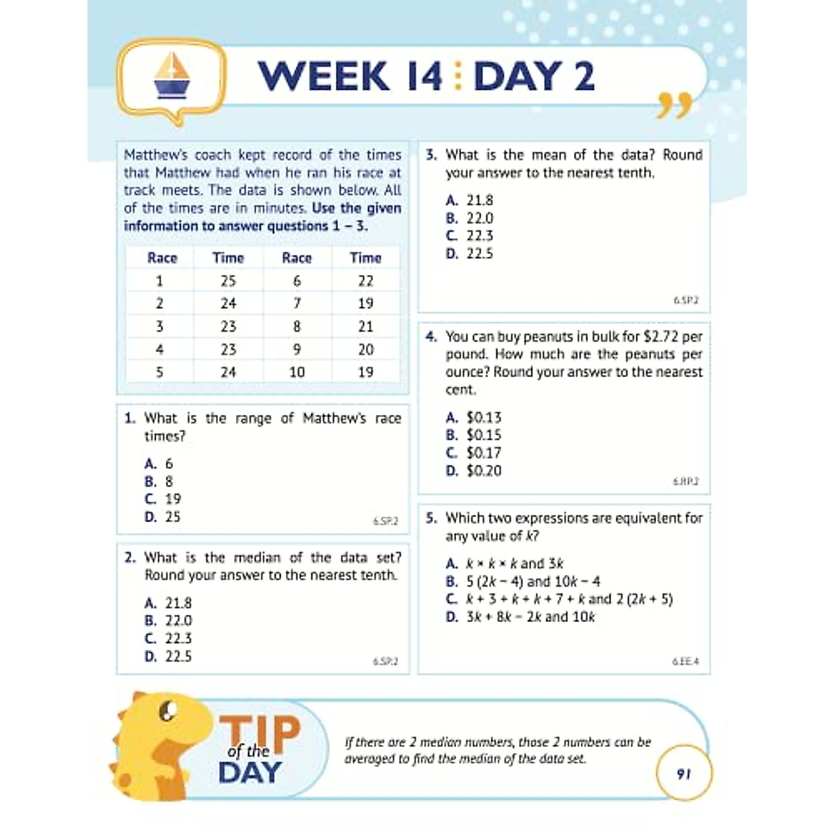 6th Grade Common Core Math: Daily Practice Workbook - Part I: Multiple Choice | 1000+ Practice Questions and Video Explanations | Argo Brothers (Next Generation Learning Standards Aligned (NGSS))