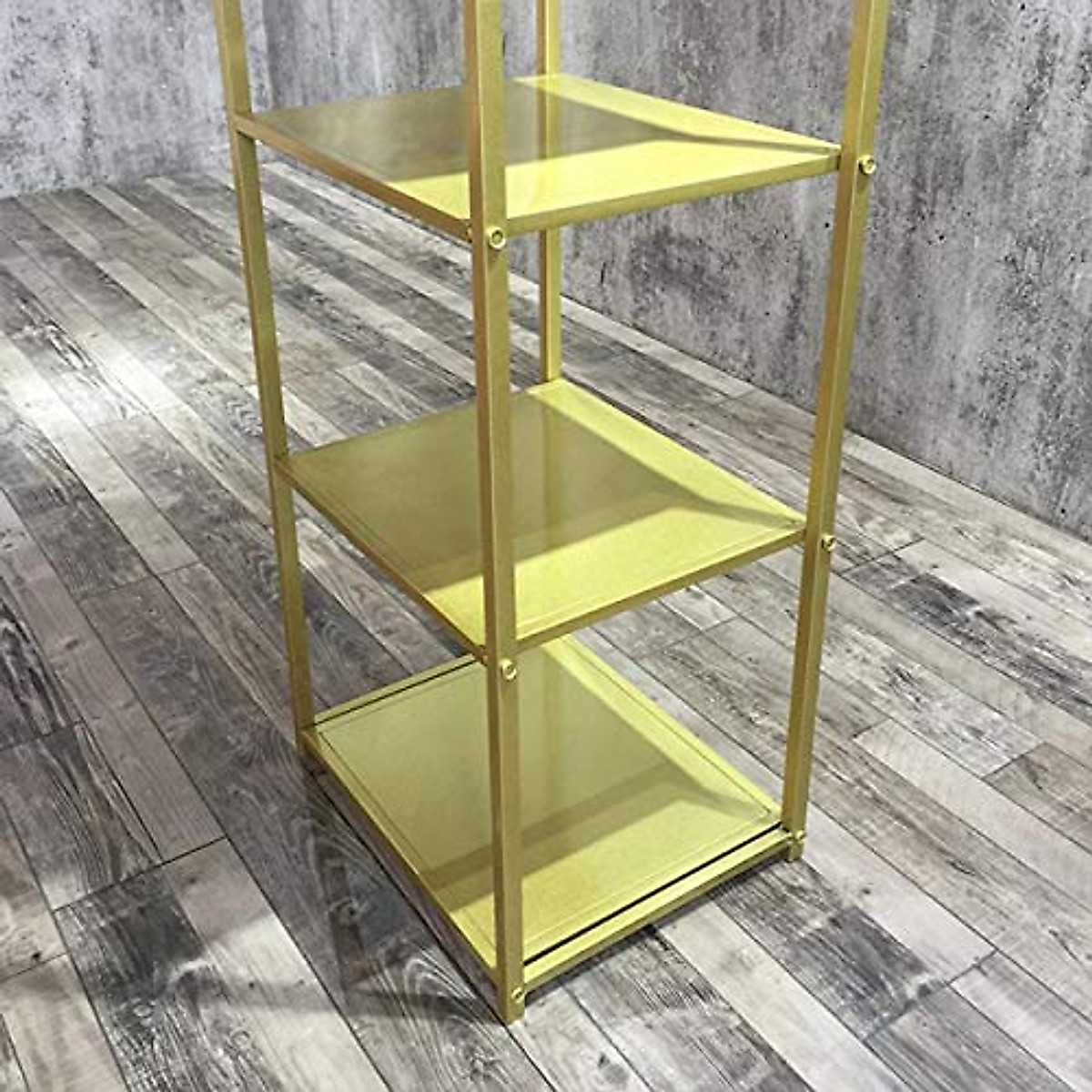 FURVOKIA Clothing Retail Heavy Duty Metal Display Rack,Floor-Standing Shoe Bag Plant Jewelry Shelves,Home Kitchen Bedroom Bathroom Office Storage Shelf (Gold Square Tube, 5-Tier)