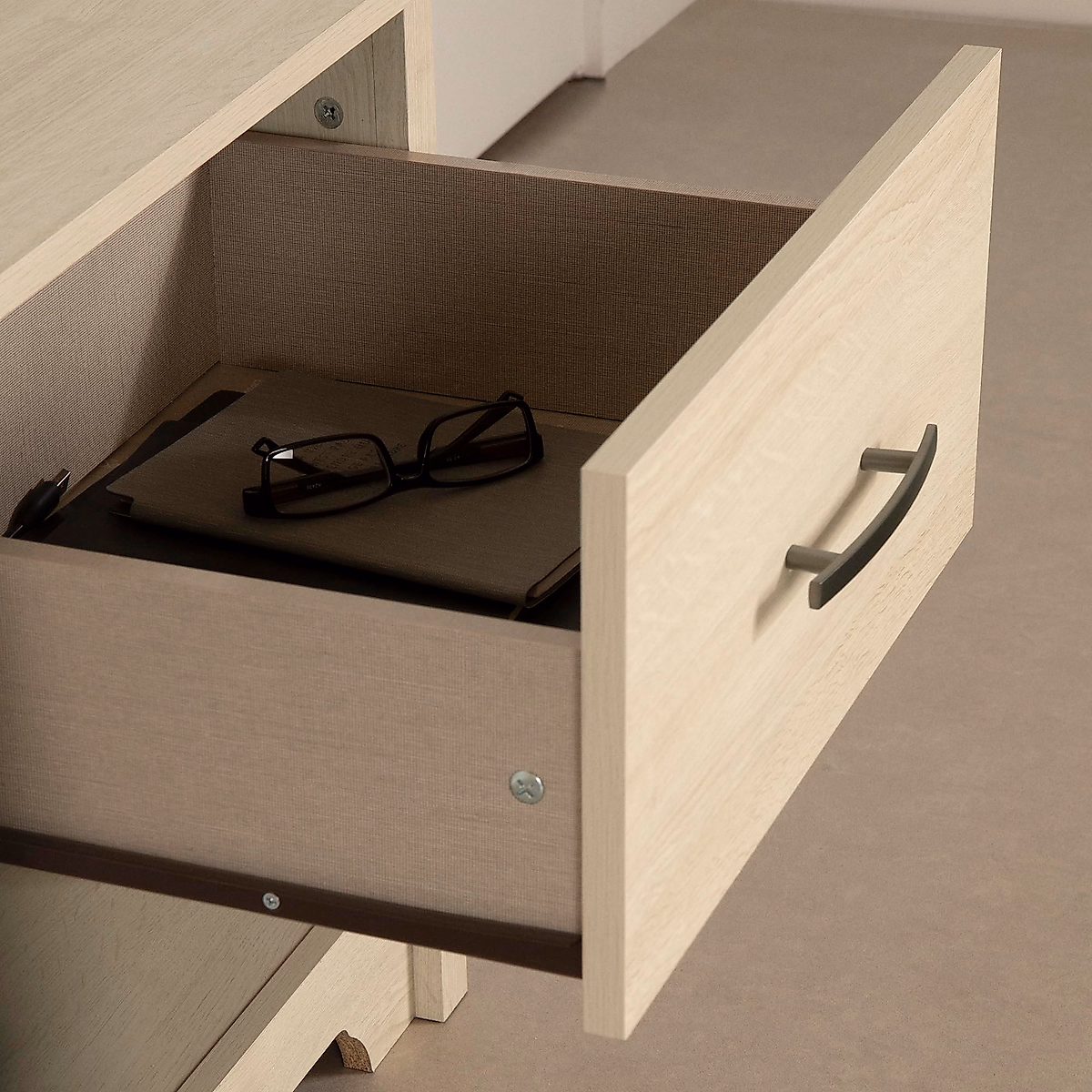 South Shore Fusion 1-Drawer Nightstand-End Table with Storage, Bleached Oak