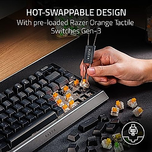 Razer BlackWidow V4 75% Mechanical Gaming Keyboard: Hot-Swappable Design - Compact & Durable - Orange Tactile Switches - Chroma RGB - MF Roller & Media Keys - Comfortable Wrist Rest - Black