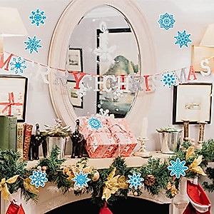 63pcs Winter Christmas Snowflake Cutouts Paper, 5.9x5.9 Inches Winter Paper Cutouts with Glue Points Snowflake Cutouts for Bulletin Board Classroom School Winter Christmas Party Decoration (Blue)