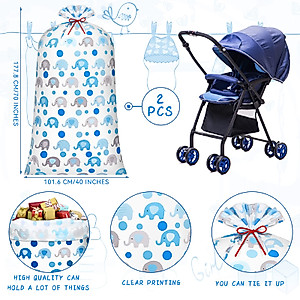 2 Pcs 70 Inches Jumbo Gift Bag Baby Shower Bags Large Oversized Plastic Gift Bags Large Gift Bag Extra Large Baby Shower Bags with Ropes for Parents Party Baby Shower Favors (Blue Elephant Polka Dot)
