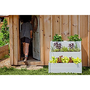 Vita Classic 33 inch x 33 inch Tiered Cascading Keyhole Garden with Composting Basket, White Vinyl, PVC, BPA and Pthalate Free, VT17109