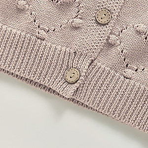 Curipeer Baby Girl Knit Cardigan Sweater Soft Heart Pompoms Toddler Outwear Coat 2T
