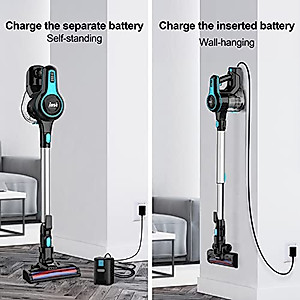 INSE Cordless Vacuum Cleaner, 6-in-1 Rechargeable Stick Vacuum with 2200 m-A-h Battery, Powerful Lightweight Vacuum Cleaner, Up to 45 Mins Runtime, for Home Hard Floor Carpet Pet Hair-N5S Azure