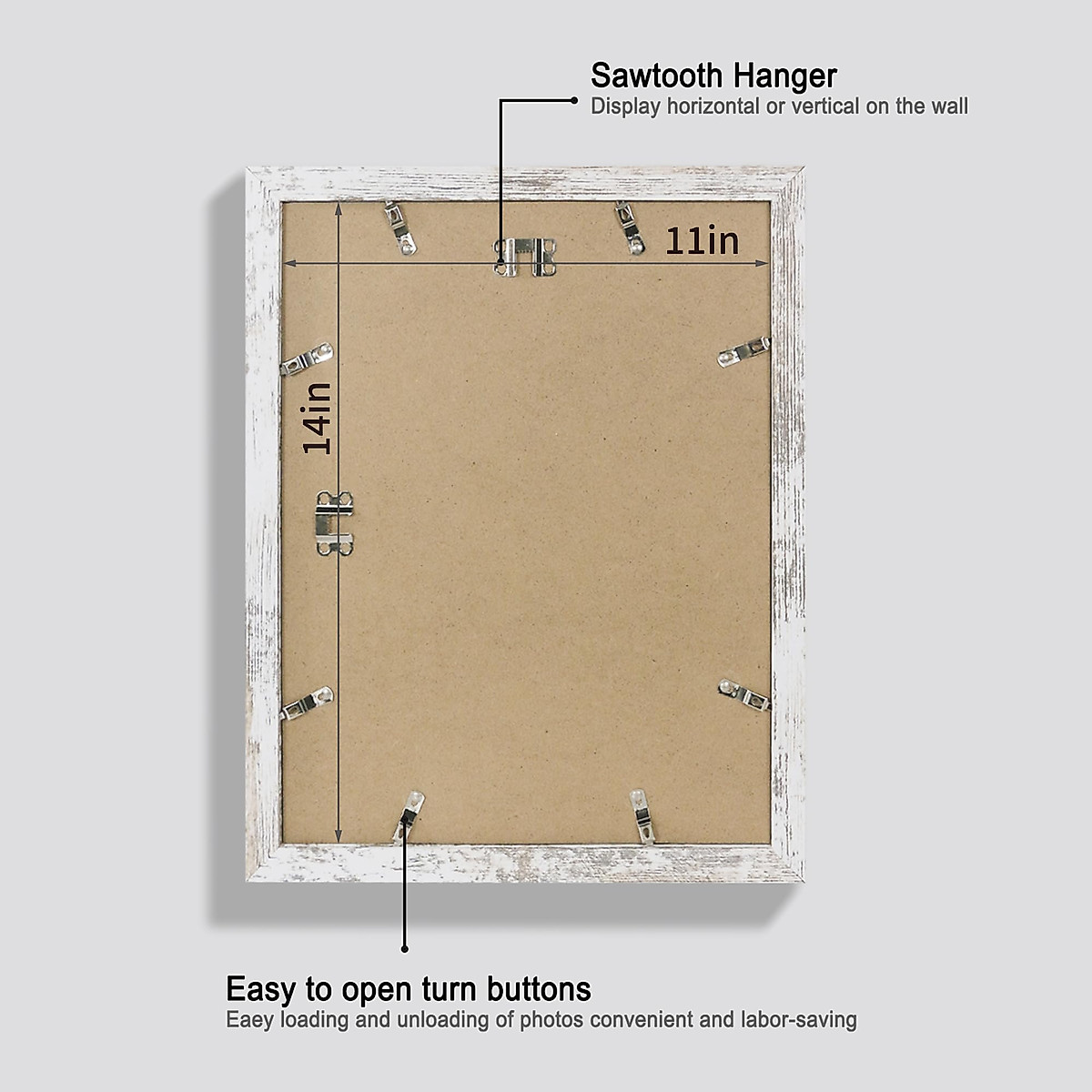 Hongkee 11x14 Picture Frame Distressed White Poster Frame 2 Pack, Display Pictures 8x10 with Mat or 11x14 Frame without Mat, Wall Gallery Photo Frames