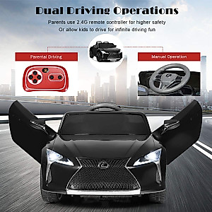 Costzon Ride on Car, Licensed Lexus LC500, 12V Battery Powered Car w/Remote Control, 3 Speed, LED Lights, Horn, MP3&USB, Slow Start, Spring Suspension, Electric Vehicle for Boys& Girls (Black)