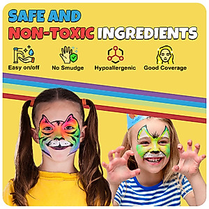 Drawdart Professional Face Painting Kit for Kids Adults, Split Cake Face Paint Palette 12 x 10gm with Stencil, One Stroke Non Toxic Rainbow Face Body Paint Set Halloween Christmas Makeup