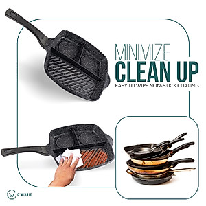 3 Section Pan Skillet - Square 3 in 1 Breakfast Pan - 10 inch Frying Pan Nonstick - All in One Split Sectioned Pan - Divided Pan for Cooking Egg Bacon Veggies