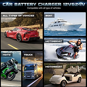 ABLY Battery Charger 20A 12V/24V LiFePO4 Lead Acid Fully Automatic Battery Maintainer, Car Battery Trickle Charger Automotive w/Battery Repair, Winter Mode, for AGM, STD, Gel, Deep Cycle Batteries