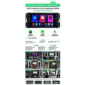 7 inch 8Core 3G+32G Android 12 Wireless Carplay Android Auto Car Stereo Radio for 2006-2010 Grand Cherokee Dodge Ram 1500 Chrysler 300 Sebring Touchscreen In-Dash GPS Navigation Unit with WiFi SWC DSP