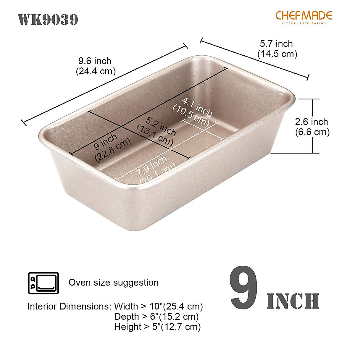 CHEFMADE 2LB Rectangle Loaf Pan, Non-Stick Oblong Bread and Meat Bakeware for Oven Baking (Champagne Gold)