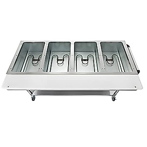 VEVOR Commercial Electric Food Warmer, 4-Pot Steam Table Food Warmer 0-100℃ w/ 2 Lockable Wheels, Professional Stainless Steel Material for Catering and Restaurants