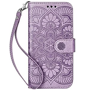 Ateeky iPhone XR Wallet Case, Mandala Flower Pattern,[Stand Feature] Protective PU Leather Flip Cover with Credit Card Slot[Side Cash Pocket][Magnetic Closure] (Purple)