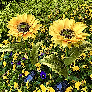 FELISHINE Solar Sunflower Stake Garden Lights, 2 Pack Waterproof LED Outdoor Lights,Large Realistic Flowers for Courtyard, Front Yard Backyard Pathway Patio Porch Walkway