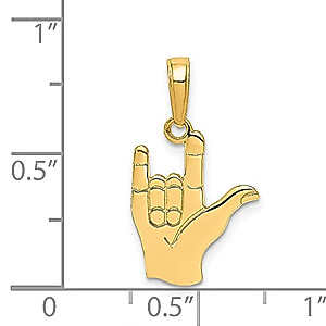 IceCarats 14K Yellow Gold I Love You Sign Language Necklace Charm Pendant 22mm x 12mm Only