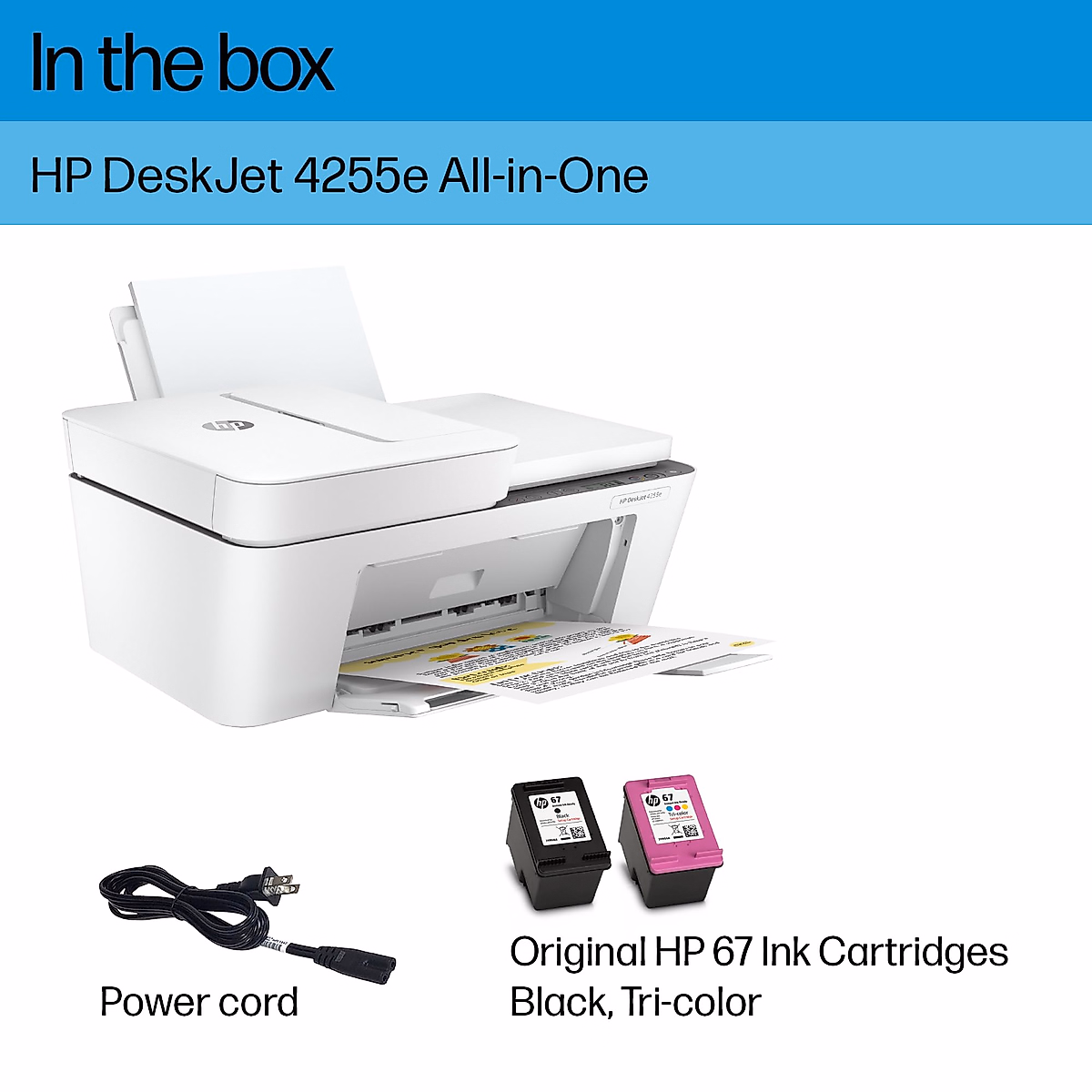 HP DeskJet 4255e Wireless All-in-One Color Inkjet Printer, Scanner, Copier, Best-for-Home, 3 Months of Instant Ink Included (588S6A)