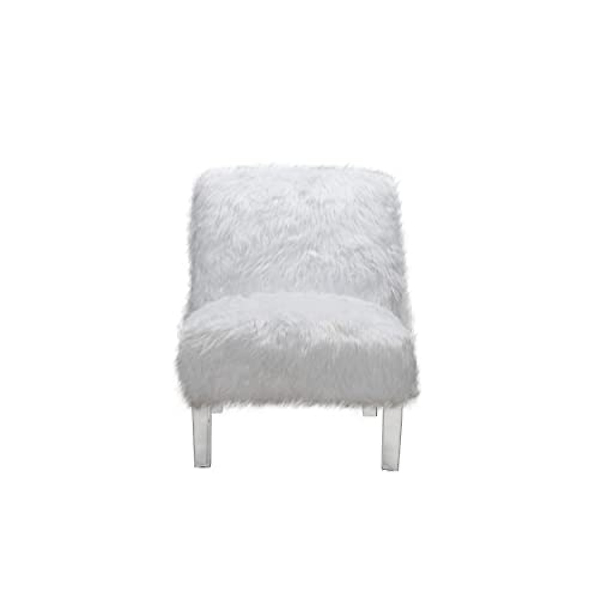 Iconic Home Fabio Accent Side Chair Sleek Stylish Faux Fur Upholstered Armless Design Acrylic Legs Modern Contemporary, White
