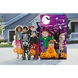 Halloween Door Decorations Backdrop Halloween Photo Door Banner Pumpkin Head Scarecrow Ghosts Skeletons Hole in Face Party Prop Halloween Photography Background Halloween Theme Party Supplies