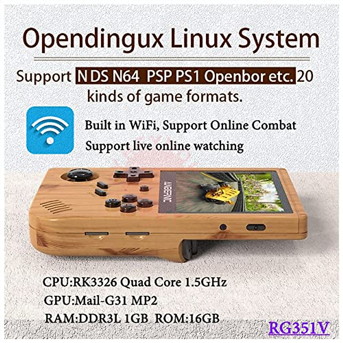 RG351V Handheld Game Console 64G TF Card, Open Source System with WiFi Online Sparring 2500 Classic Games Support PSP / PS1 / N64 / NDS 3.5inch IPS Screen Retro Game Console