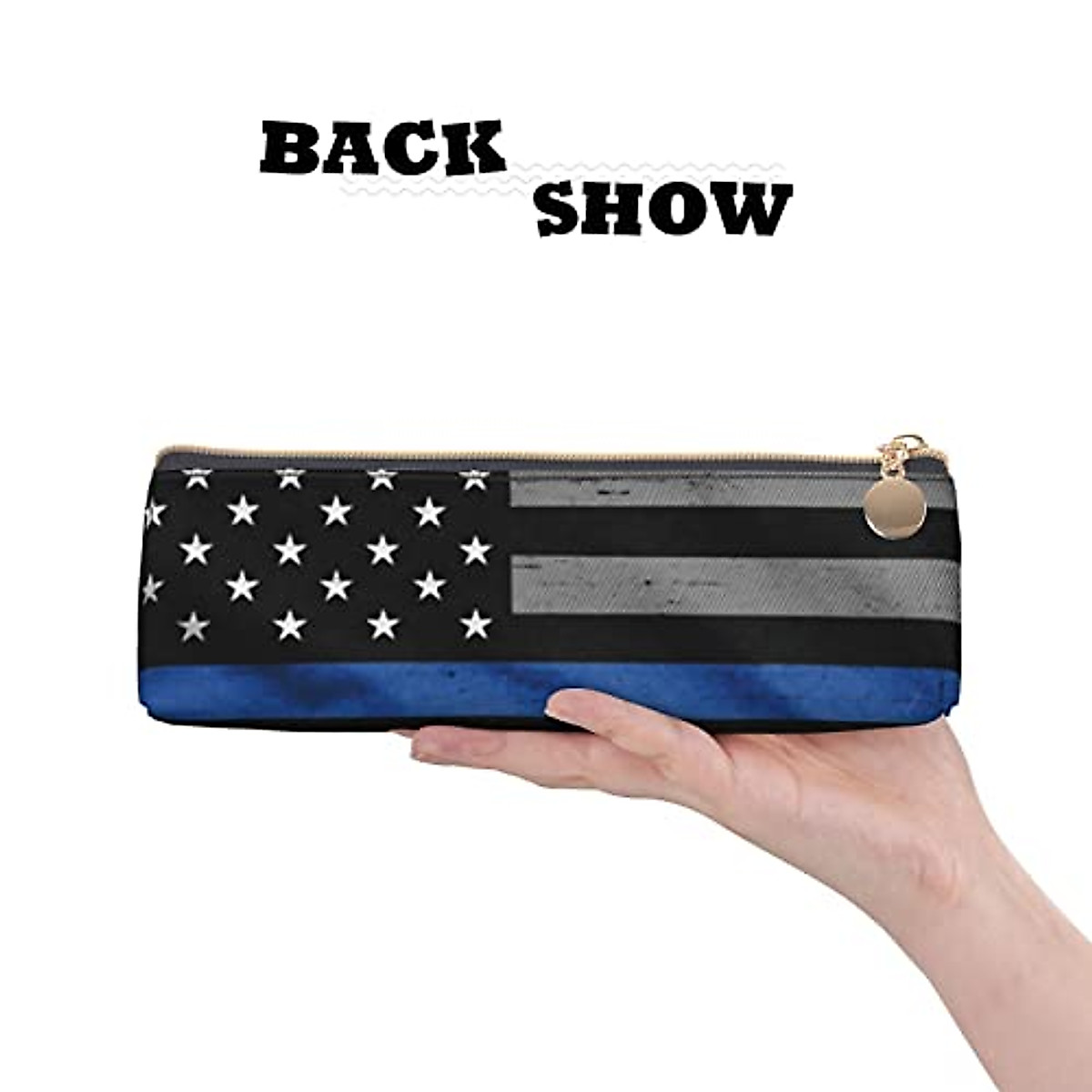DCARSETCV American Thin Blue Line Flag Pencil Case Cute Pen Case Triangle Leather Pencil Pouch Office Pencil Box Bag Gifts For Adults Teen School Girls Boys
