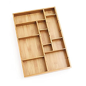 Lipper International 8397 Bamboo Wood Adjustable Drawer Organizer with 6 Removable Dividers, 12" x 17-1/2" x 1-7/8"