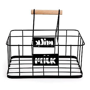 Bekith Milk Bottle Holder, Wire Metal Doorstep Milk Crate, Rustic Farmhouse Wire Bottle Carrier, 6 Bottle Holder, 11.4" L x 7.9" W x 5.1" H