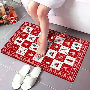 BEIMO Red Area Rug 2x3 Christmas Rug Entryway Kitchen Rug Snowflake Doormat Holiday Decor Print Plaid Floor Cover Bathroom Mat Non Slip Low Pile White Living Room Bedroom Carpet with Gripper