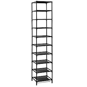 ZOINLIY 10 Tiers Vertical Shoe Rack Space Saving Metal Shoe Shelf Organizer 10 Pairs Narrow Shoe Organizer for Entryway Black