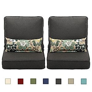 Aoodor 23” x 25.6” Patio Furniture Outdoor Deep Seat Single Chair Sofa Cushion Back Olefin Fabric Slipcover Sponge Foam - Charcoal Color Set of 2 (2 Back 2 Seater 2 Pillow )