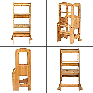 UNICOO- Bamboo Height Adjustable Children Stool, Kids Learning Stool, Kids Kitchen Step Stool, Toddlers Stool, Children Step Stool for Kitchen (Kids Stool Nature - M3)