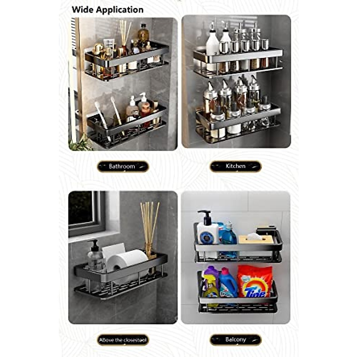 SANTREST Powerful Adhesive Drill Free Shower Caddies Black with Soap Dish