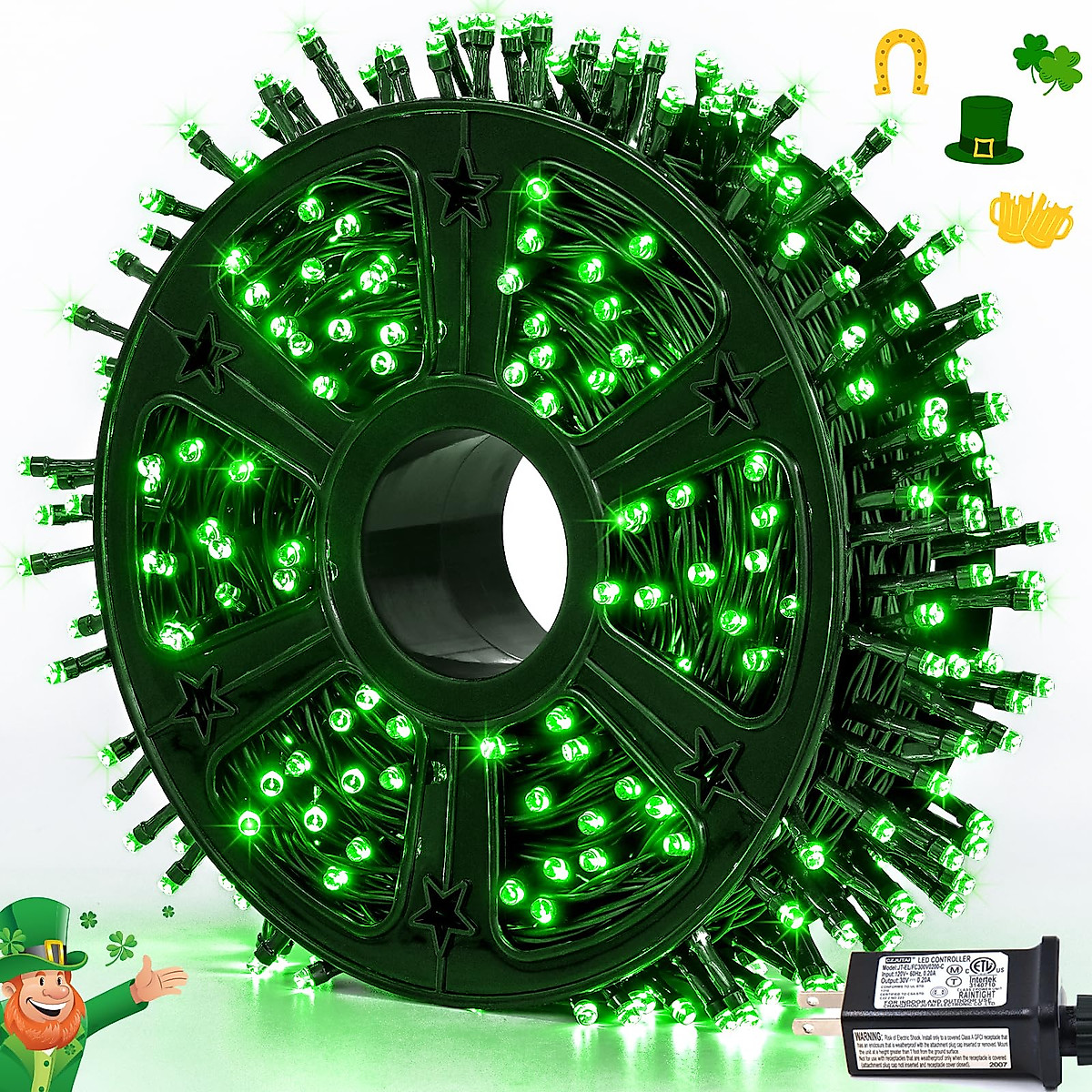 JMEXSUSS 500 LED Green St Patricks Day Lights, 8 Modes Christmas Lights Outdoor Plug in, 173ft Green String Lights for Christmas Party Xmas St Patricks Day Decorations