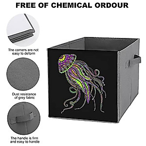 Electric Octopus PU Leather Collapsible Storage Bins Canvas Cube Organizer Basket with Handles
