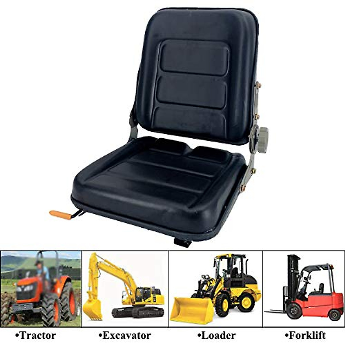 Cozyel PVC Forklift Seat Suspension Tractor Seat with 140° Adjustable Back Angle | Black | Fits Excavator Forklift, Tractor, Skid Loader, Backhoe Dozer Telehandler, Heavy Mechanical Seat