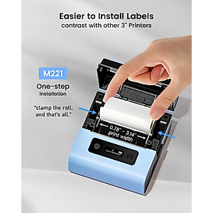 Phomemo M221 Label Printer, Newest Upgraded 3'' Bluetooth Thermal Label Maker, Easier & More Stable,for Product, Address, Barcode, Small Business, Home Portable DIY on Phone/PC,+100 Labels, Sky Blue