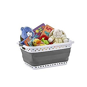 Pop & Load Collapse & Store Collapsible Basket Ultra-Slim Utility 25" High Dual Handle Rectangular/Folds to 3" in Grey Onyx POP & LOAD- LAUNDRY, Large Rect-2