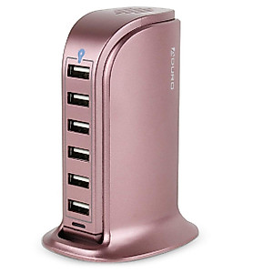 Aduro 40W 6-Port USB Desktop Charging Station Hub Wall Charger for iPhone iPad Tablets Smartphones with Smart Flow (Rose Gold)