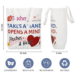 Canvas Tote Bag Teacher Gifts for Women Men from Student, Cute Appreciation Gift Utility Teachers Bags and Totes with Interior Pockets, Birthday Graduation Christmas Thanksgiving Presents (White)