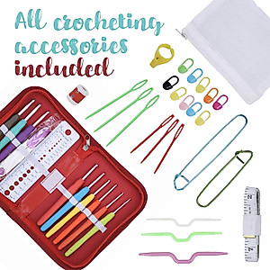 J MARK Crochet Kit for Beginners with Yarn Set, Premium Bundle Includes 1,320 Yards Acrylic Crochet Yarn Balls, Crochet Hooks, Needles, Book, Bags More, Professional Starter Pack for Adults and Kids
