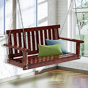 Heavy Duty Outdoor Wooden Porch Swings 4Ft/48in Bench Swing 800lb Weight Capacity, Durable Two Person Hanging Seating with Hanging Chains and Fixing Screw for Garden Backyard Lawn Balcony Deck,Brown