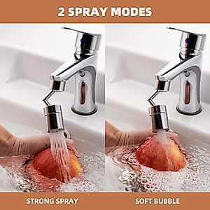 Faucet Aerator, 720° Big Angle Spray Aerator Dual Function Kitchen Faucet Aerator, Bathroom Faucet Mounted for Face Washing, Gargle and Eye Flush, Polished Chrome