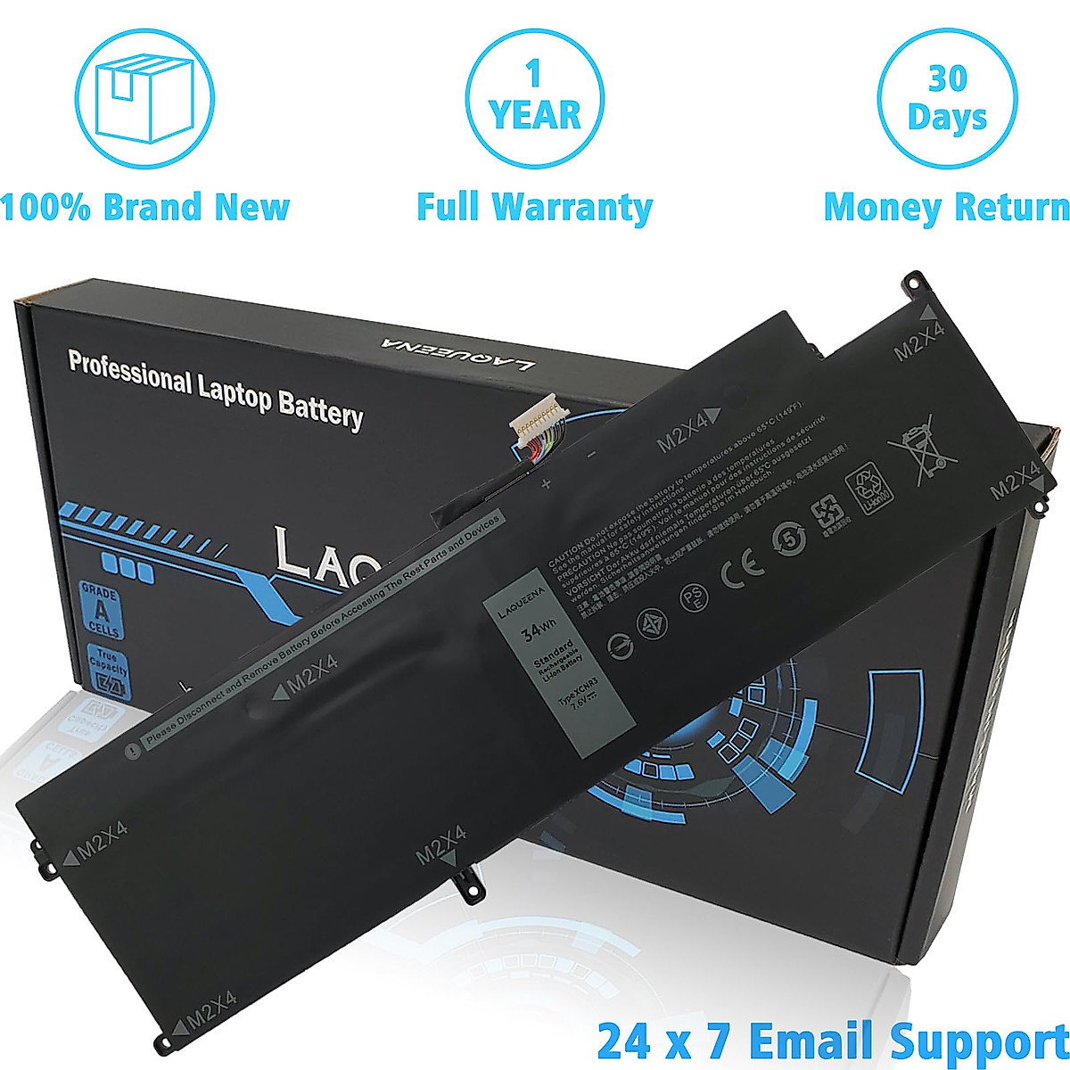 LAQUEENA XCNR3 Laptop Replacement Battery for Dell Latitude 13 7370 Ultrabook Series 0XCNR3 WY7CG MH25J 7.6V 34WH/4250MAH 4-Cell