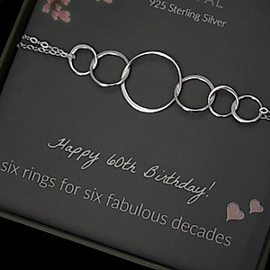 EFYTAL 60 Birthday Gifts, 925 Sterling Silver 6 Ring Bracelet for Women, 6 Circles Jewelry, Gifts for 60 Year Old, 60th Birthday Gifts for Mom