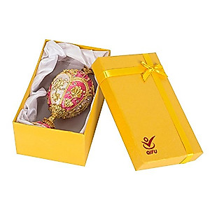QIFU Hand Painted Enameled Faberge Egg Decorative Hinged Jewelry Trinket Box Unique Gift for Home Decor