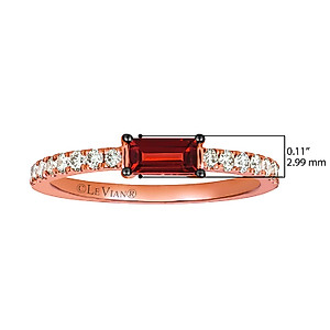 LeVian 14K Rose Gold Baguette Cut Red Garnet & 1/4 Cttw Diamond Ring (Champagne Color, SI1-SI2 Clarity) - Size 6-3/4