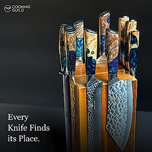 The Cooking Guild Premium Acacia Wood Magnetic Knife Holder for 10+ Knives - Magnetic Knife Block without Knives - Strong Magnetic Hold Knife Magnet with Non-Slip Rubber Feet for Secure Knife Storage