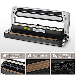 Food Vacuum Sealer Machine, Dry/Moist Vacuum Sealer with 5-in-1 Multi-operating Modes for Sous Vide and Food Storage, Built-in Roll Storage & Cutter Food Vacuum Machine,10 Pcs Bags Starter Kit, White