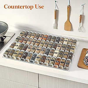 Lifewit Plastic Adjustable Spice Drawer Organizer, Expandable Spice Rack for Countertop, Jar Storage Tray for Condiment, Seasoning, Syrup,Liquor, Medicine for Kitchen, Pantry, Set of 8, Clear