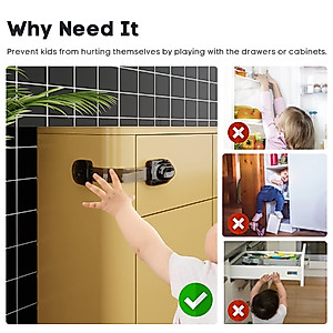 EUDEMON 3 Pack Child Safety Locks, Childproof Strap Locks for Drawers, Fridges, Toilets, Cupboards, Ovens, Cabinets, Multi Use Baby Cabinet Latches, Easy to Install, No Drilling (Clear-Black)